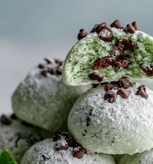 Mint Chocolate Chip Snowball Cookies
